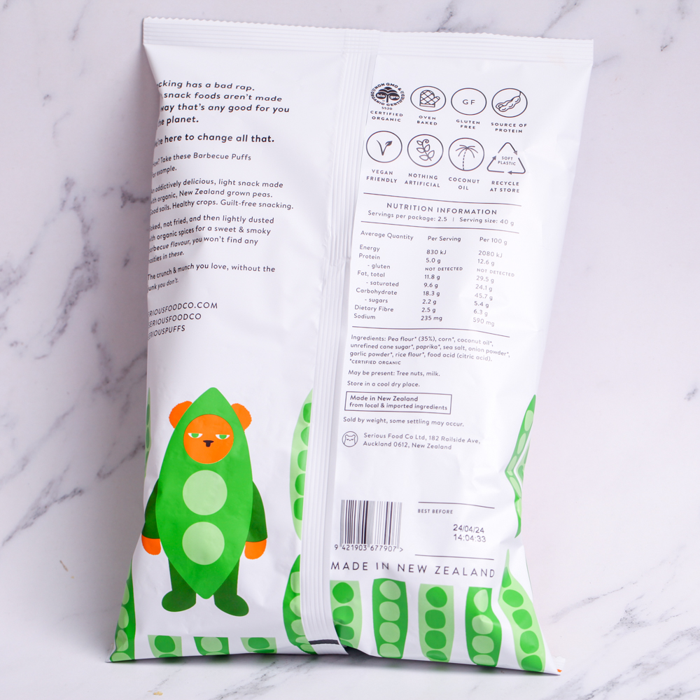 Organic Pea Puffs, BBQ - Serious Food Co
