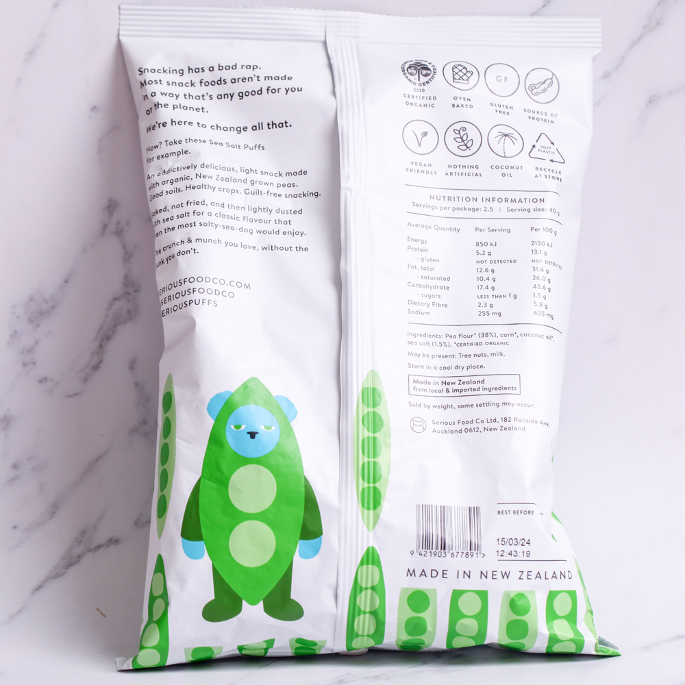 Organic Pea Puffs, Sea Salt - Serious Food Co