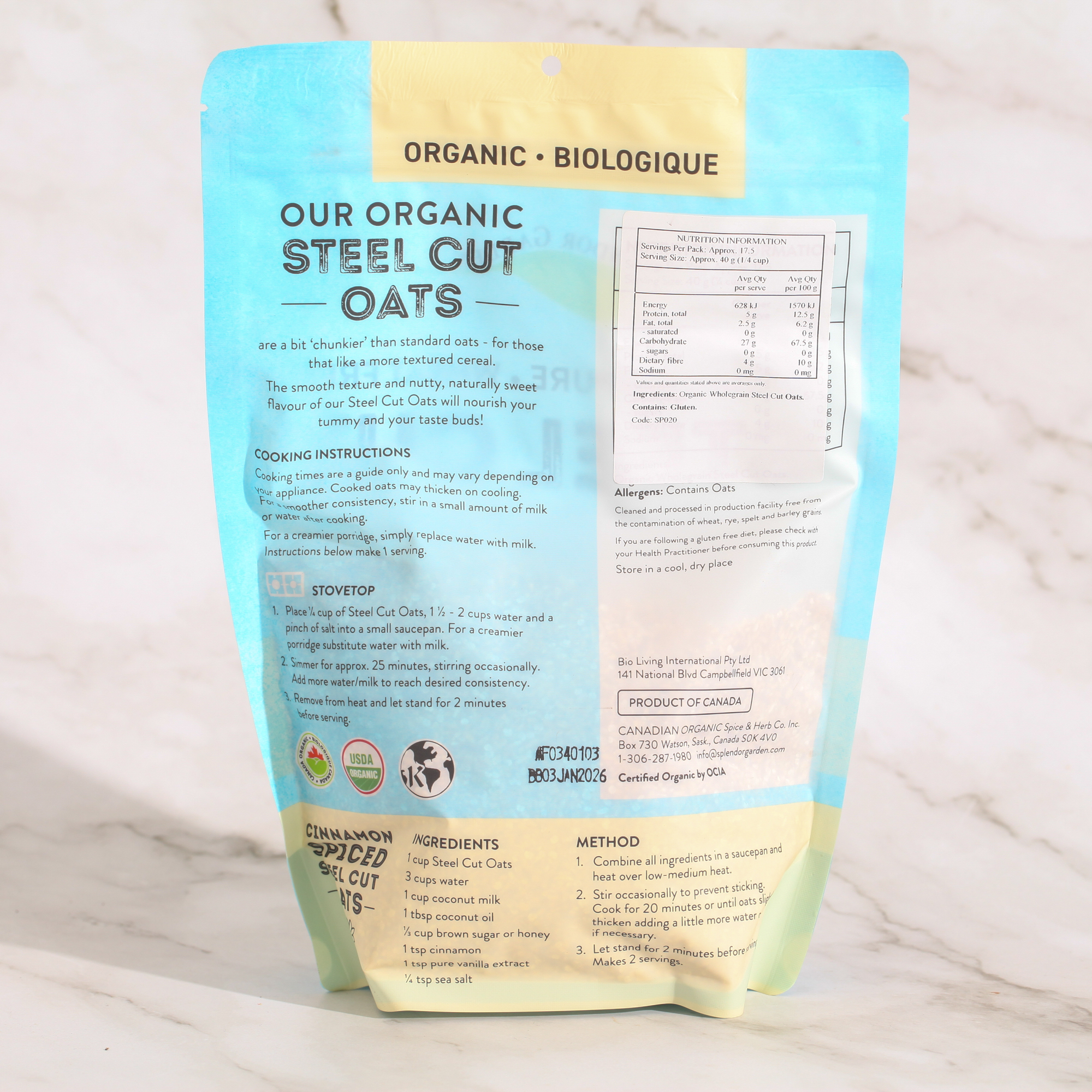 Organic Steel Cut Oats - Splendor Garden